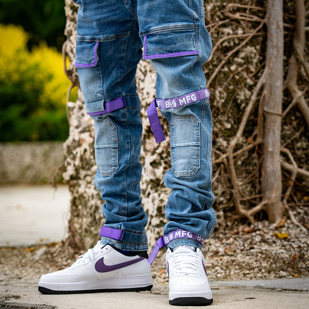 Strapped Up Slim Utility Medium Washed Jeans Purple – 8&9 Clothing Co.